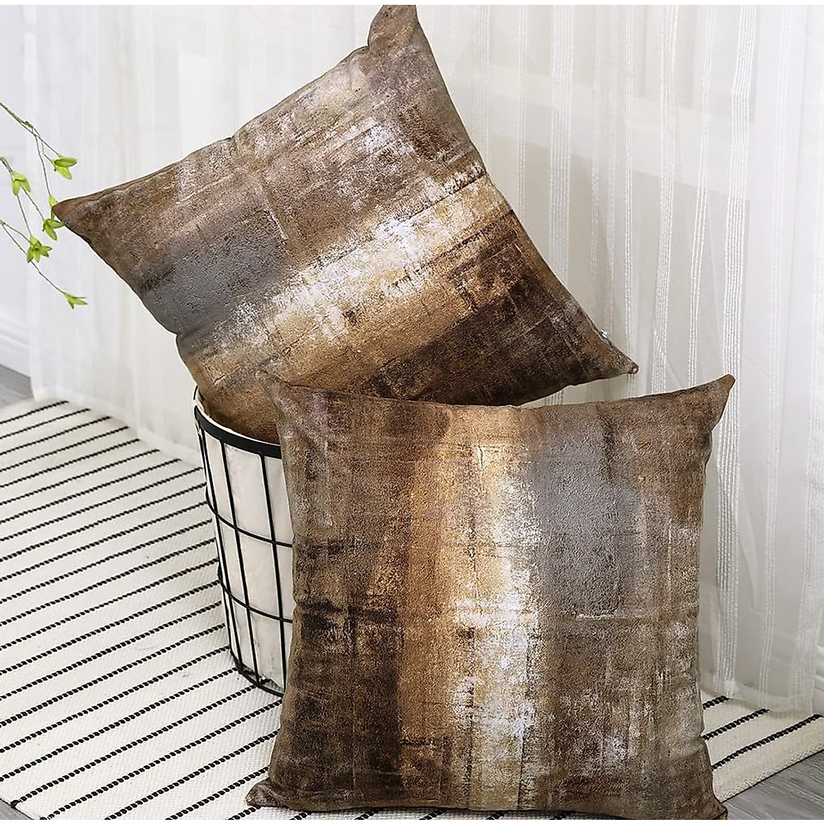 ONELZ Brown Throw Pillows and Grey Throw Pillows Decorative Pillow Covers for Couch Two Sides Printed, Fashion Style Zippered Cushion 18 X 18 Pillow Cover Set of 2,Brown and Grey