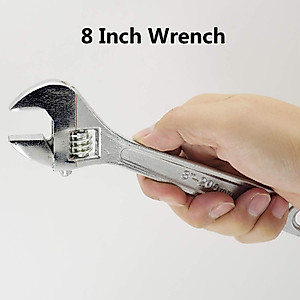 Casoter 18" Silver Adjustable Wrench 55mm Wide Milled Jaw Drop Forged Steel Heat Treated Chrome-plated Garage DIY Proto Tool for Men