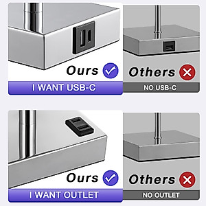 aooshine Bedside Lamp with USB Port - Touch Control Table Lamp for Bedroom with USB C+A Charging Ports & AC Outlets, 3-Way Dimmable Nightstand Lamp for Living Room Office(LED Bulb Included)