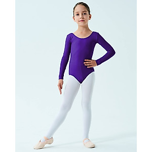 Finihen Girls Leotard Basic Long Sleeve Ballet Dance Leotard Purple 8-10yrs