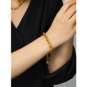 KeyStyle Gold Paperclip Chain Bracelet for Women, 18k Gold U Shaped Link Bracelets for Wife Fiancee, 21cm