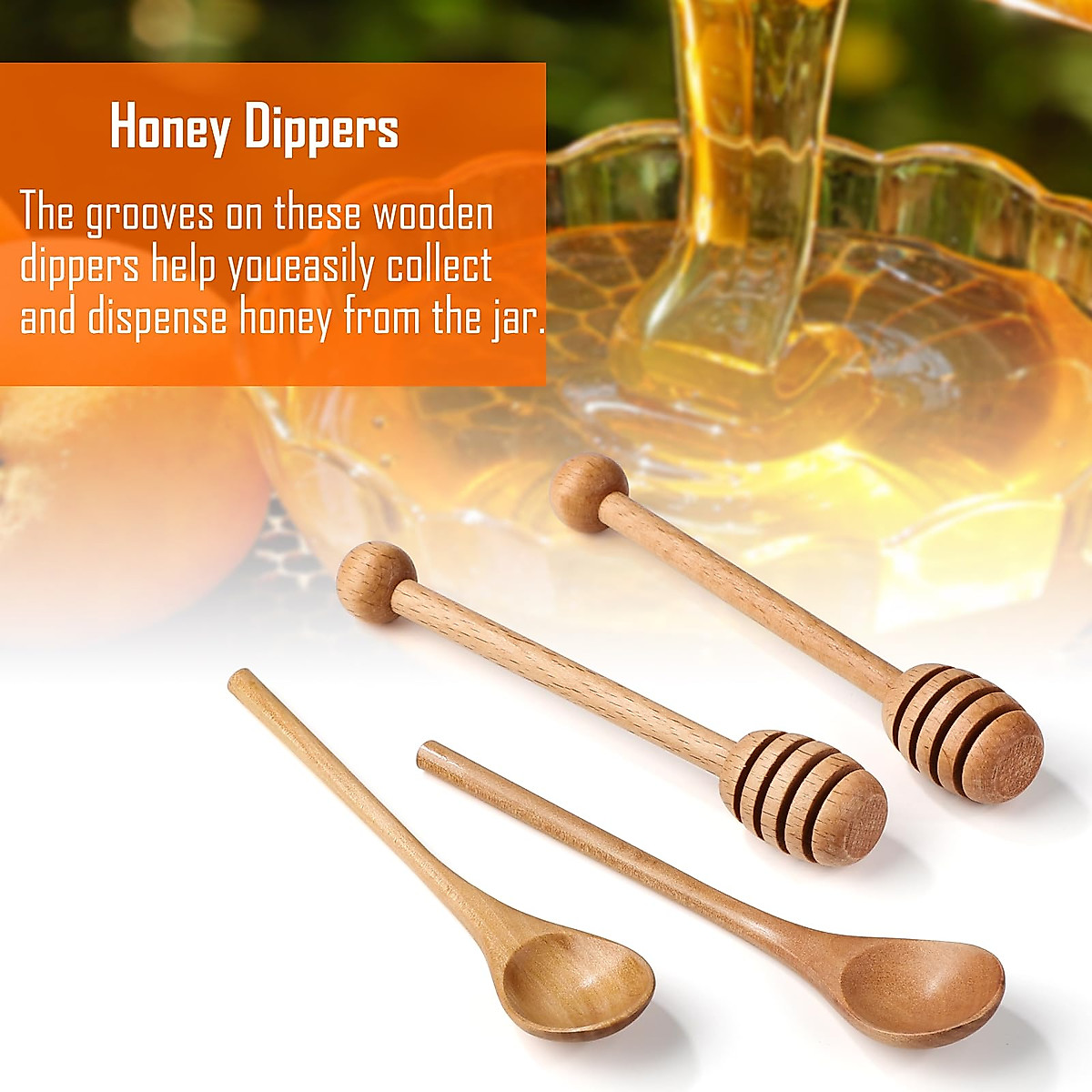 4pcs 6inch Honey Dipper Stick,Long Handle Coffee Stirring Spoons,Wooden Honey Jar Spoons Stirrer,Dessert Iced Tea Cocktail Mixing Spoons for Home Kitchen