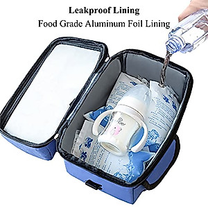 Vaupan Large Insulated Lunch Bag for Women and Men, Dual Compartment Reusable Lunch Box for Office Work Picnic, Leakproof Cooler Lunch Tote Bag with Adjustable Shoulder Strap for Adult (Blue)