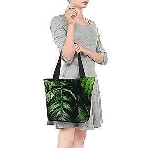 VACSAX Tote Bag for Women Reusable Shopping Bags tropical green leaves Print Shoulder Handbag Aesthetic Totes for Grocery
