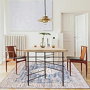 ReaLife Machine Washable Rug - Stain Resistant, Non-Shed - Eco-Friendly, Non-Slip, Family & Pet Friendly - Made from Premium Recycled Fibers - Persian Distressed - Light Blue, 5 'x 7'