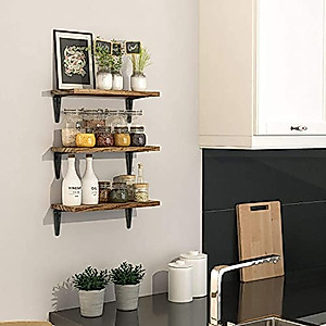 Wallniture Arras Rustic Wood Floating Shelves for Wall Storage, Wall Shelves for Living Room, Burnt Finish Plant Shelf Set of 3