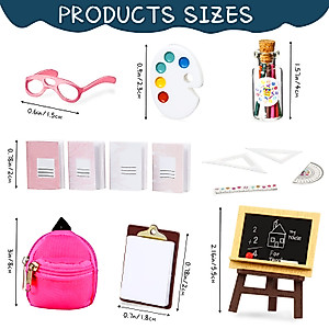14 Pieces Mini Doll School Supplies for 11.5 inch Doll, Includes Mini Doll Backpack Glasses Blackboard Miniature Books Paper Clipboard Pencil Doll Rulers Doll Accessories(Cute Style)