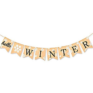 7-gost Burlap Hello Winter Banner Snowflake Winter Holiday Bunting Garland Decoration