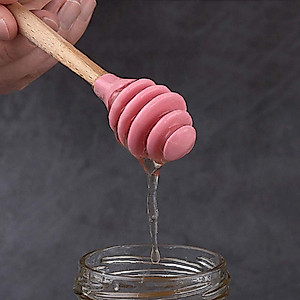 REBABA Silicone Honey Dipper Sticks with Wooden Handle, Honey Stirrer Honey Wand for Honey Jar Dispense Drizzle Honey and Wedding Party Favors(Yellow)