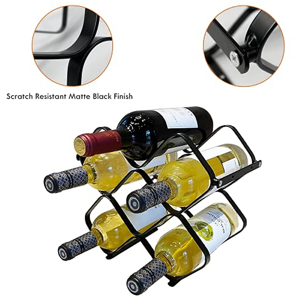 Wine Racks 6 Bottles Wine Bottle Holder, Countertop or Wall Mounted for Wine Storage, Hanging Wine Storage Shelf, Black Metal Wine Rack Bottles Holder Organizer for Bar, Kitchen, Cabinet, Pantry