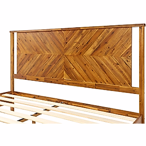 Bme Vivian 14 Inch Deluxe Bed Frame with Headboard, Rustic & Scandinavian Style with Solid Acacia Wood, No Box Spring Needed, 12 Strong Wood Slat Support, Easy Assembly, King, Rustic Golden Brown