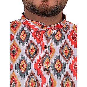 Multi Color Printed Kurta Pajama Set Men - Indian Traditional Dress Ethnic Churidhar For Men Wedding - Men's Tunic Cotton Kurta - Indian Mens Kurti - Diwali Clothes