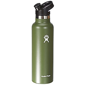 Hydro Flask 21 oz. Water Bottle - Stainless Steel, Reusable, Vacuum Insulated with Standard Mouth with Sport Cap, Olive