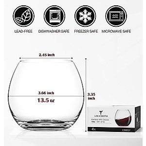 OJA Stemless Wine Glasses Set of 4, Red White no Stem Wine Glasses, Premium Crystal Wine Glass, Clear, Dishwasher Safe, Sturdy Drinking Glass, 13.5oz, Unique Gift for Anniversaries, Birthday, Wedding