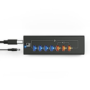 LATORICE Powered USB Hub - Multi-Port USB Hub with 7 USB 3.0 Ports, 3 Fast Charging USB 3 0 Ports, with Cords C and A, Power USB HUB Adapter