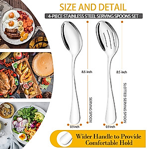 VIVANI Serving Spoon Set, 8.5 inches Serving Spoons Stainless Steel x 2, Slotted Serving Spoons x 2, Serving Utensils Set for Parties Buffet Banquet