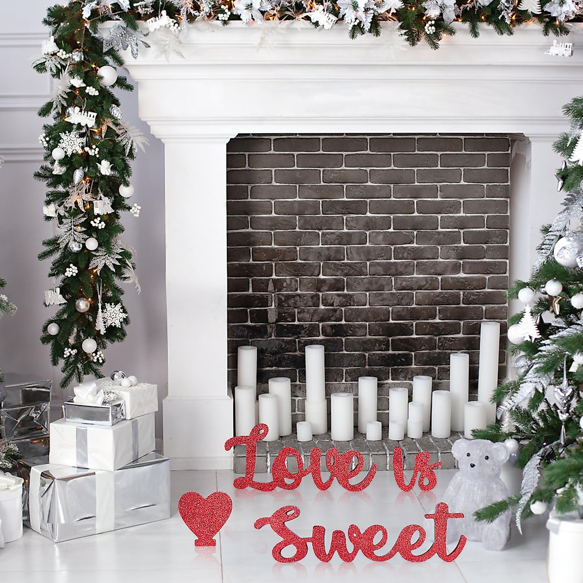 Love is Sweet Wedding Table Decor Wooden Love Sign for Dessert Wedding Sweetheart Table Decorations for Photo Props Wooden Love Letter Table Decorative(Glitter Red)