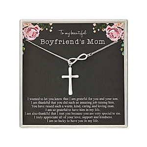 RareLove To My Boyfriends Mom Necklace,925 Sterling Silver Infinity Cross Necklace for Women,Boyfriends Mom Christmas Gifts,Future Mother in law Gifts