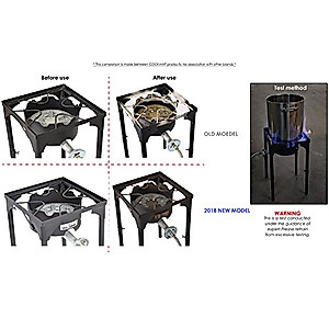 COOKAMP High Pressure Propane Burner Banjo Single Wok Burner with Adjustable Height. 0-20 PSI Adjustable Regulator and Steel Braided Hose SA1550