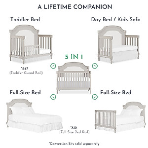 Evolur Julienne 5-in-1 Convertible Crib in Cloud, Greenguard Gold Certified , 55.5x31.2x51.5 Inch (Pack of 1)