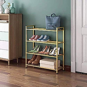 luxury gold Industrial style Heavy Shoe Rack,4-Tier Shoe Storage Unit,Durable and Stable, for Entryway, Hallway, Closet, Dorm Room,apartment,Easy Assembly