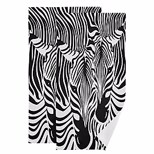 Zebra Hand Towels for Bathroom,Black and White Stripes Zebra Head Leopard Animal Print Small Bath Towels 16"x28" Soft Absorbent Bathroom Hand Towel for Face,Gym,Tea,Guest Kitchen Dish Towel Set of 2