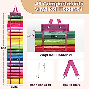 TDIFFUN Vinyl Organizer Storage with 48 Compartments, Hanging Vinyl Roll Holder Rack Wall Mount/Over The Door, Vinyl Carrying Holder Bag Gift Wrap Organizer for Craft (Pink)