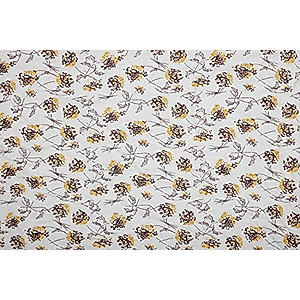 Morning Meadow Floral King Quilted Bedspread, 95" L x 105" W, Mustard and Yellow Printed Flowers on an Off White Quilt, Farmhouse, Country Cottage, Vintage Bedding