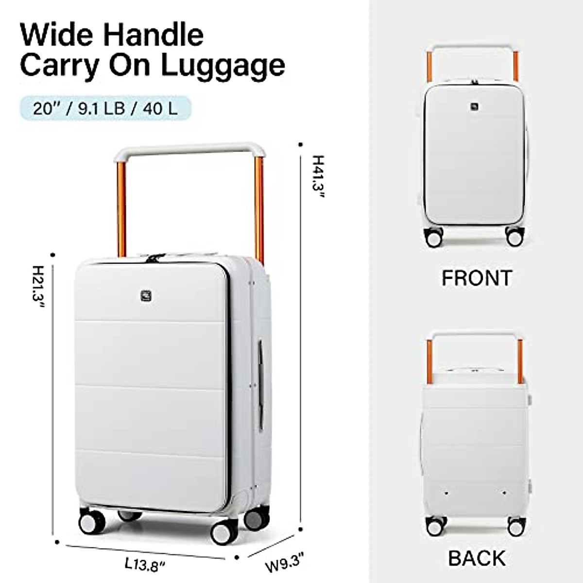Hanke Carry On Luggage Airline Approved Hard Shell Suitcase with Spinner Wheels TSA Luggage Travel Suitcases Wide Handle for Men Women(Smoke White)