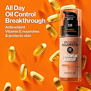 Revlon Liquid Foundation, ColorStay Face Makeup for Combination & Oily Skin, SPF 15, Medium-Full Coverage with Matte Finish, Toffee (375), 1.0 oz