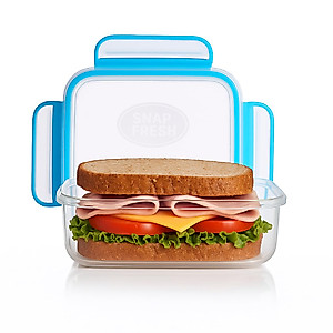Snap Fresh - 4 Pack of Sandwich Containers (450 ml) - Reusable, BPA Free Plastic, Snap & Lock Shut Lids and Silicone Seal. Great for Fruit, Salad, Lunch Box Snacks and Food Storage; Kids and Adults