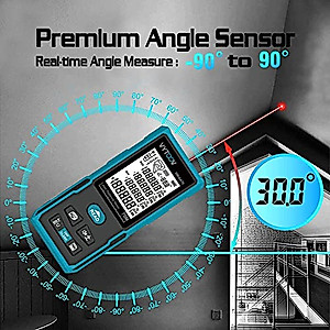 Laser Measurement Tool 229Ft 70M IP54 M/in/Ft/Ft+in Digital Angle Sensor Measure Backlight LCD Laser Distance Meters with Pythagorean Mode Laser Measure Distance Area and Volume - Rechargeable