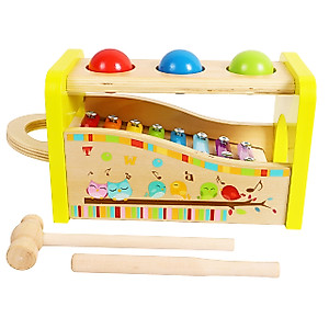 TOWO Wooden Hammer Ball and Xylophone Set - Mallet and Pegs Pound a Ball Tap Bench- Toys for Babies 1 Year Old Baby Boy Girl Toddler Gift - Small Motor Skill Sensory Musical Activity Toys for Kids