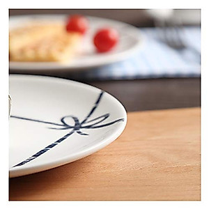 GRFIT Dishes Plates White Steak Plate with Blue Streak, 8 Inch Ceramic Plate Suitable for Pasta, Dessert, Salad, Microwave Safe Dinner Plate, 4 pcs Home dining plate (Color : A)