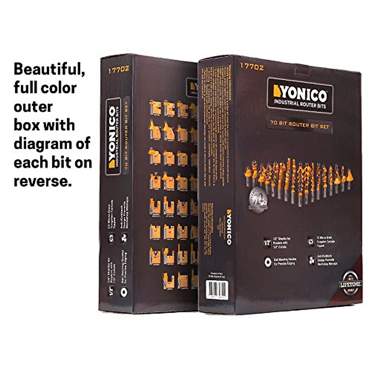 YONICO 70 Piece Set Router Bits 1/2 Shank- Tungsten Carbide Router Bit Set | Professional Wood Router Bits 17702