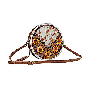 Western Leather Round Bag for Women - Crossbody Purse Shoulder Bag Marigold