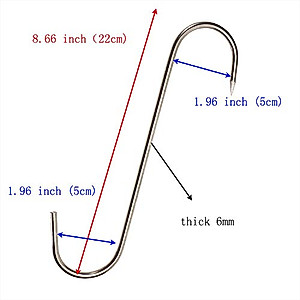 ONLYKXY 8 Inch 6mm Thick Meat Hook, 4 Pieces Meat Hooks for Butchering Hanging Beef Heavy Duty, Stainless Steel S Hooks Utility Hooks for Meat Processing