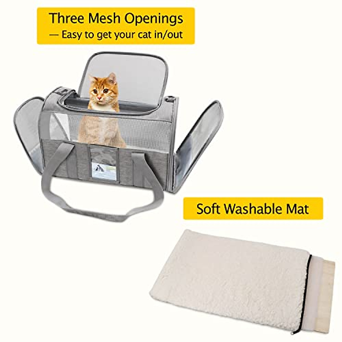 Refrze Pet Carrier Airline Approved, Cat Carriers for Medium Cats Small Cats, Soft Dog Carriers for Small Dogs Medium Dogs, TSA Approved Pet Carrier for Cats Dogs of 15 Lbs, Puppy Carrier,Grey