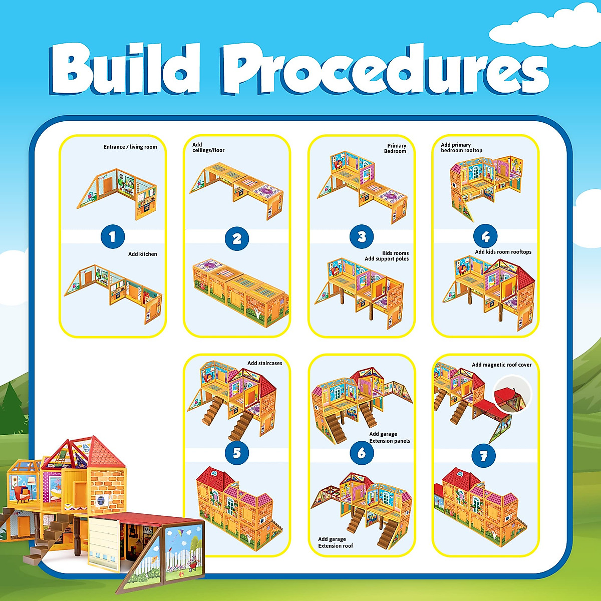 Playmags Magnetic Tiles Building Set, Dollhouse Pretend Play Toy, Creativity and Educational Magnet Blocks Stem Toys, Imaginative Birthday Gift for Kids Ages 3+