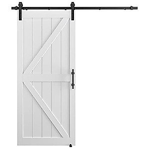 ALAMEDADT 36'' x84'' Sliding Barn Door Kit with 6.6 Ft Barn Door Hardware Kit, MDF, Solid Core, Combined with Handle and Floor Guide-Assembly Required-Include Installation Manual, K Shape, White