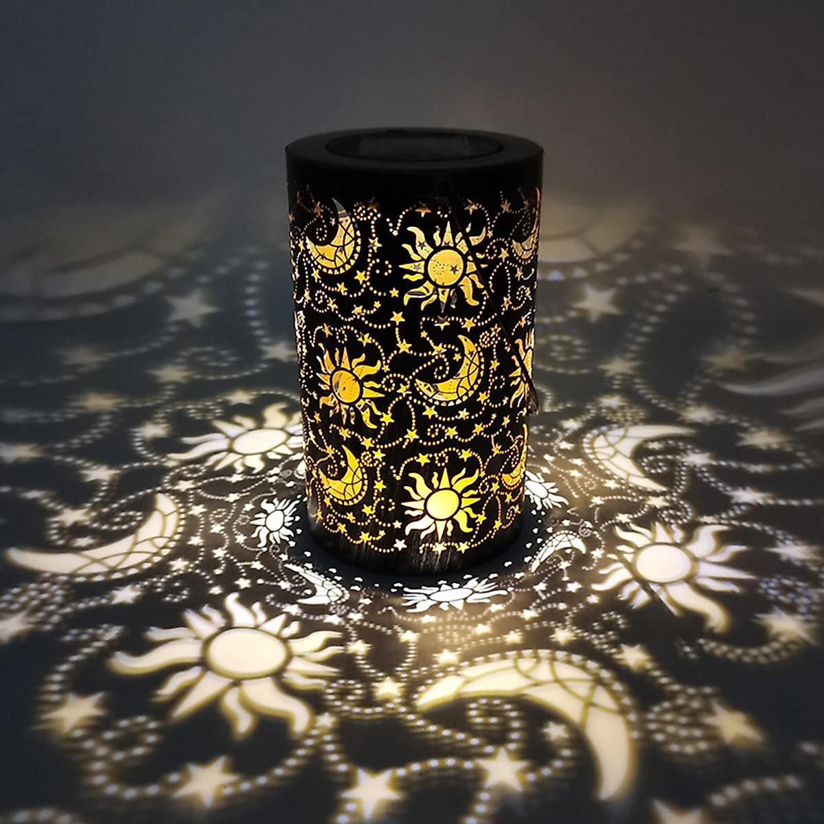 Ruiqas Solar Light Energy Saving Lamp Indoor Outdoor Hollow- Out Leaves Bucket Light Waterproof Lamp for Patio Garden Home Decoration