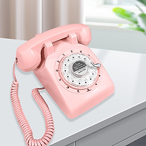 GloDeals 1960's Style Pink Retro Rotary Phone Old Fashioned Dial Retro Landline Phones for Home Decor Collector Gifts