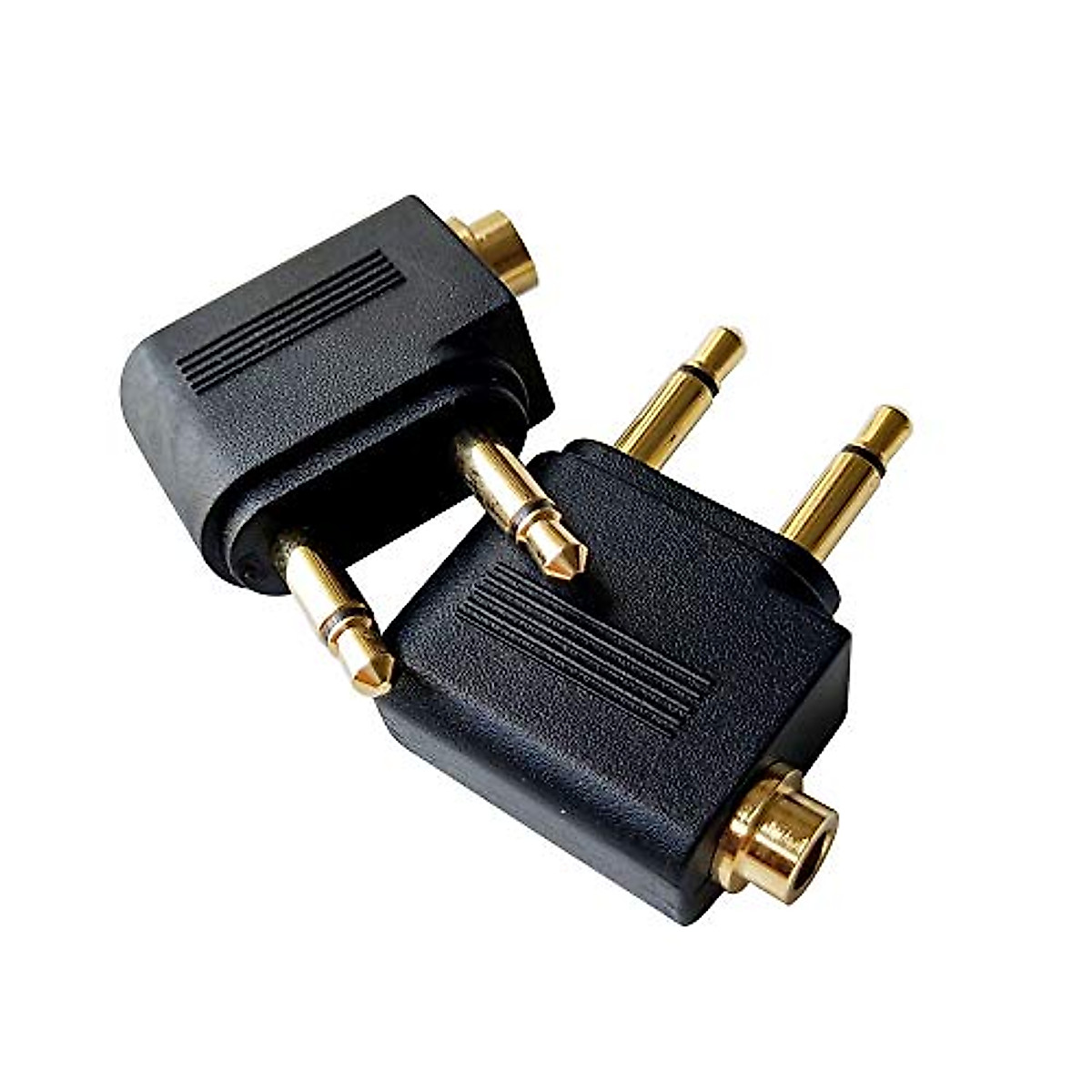 Dual 3.5mm Male to 3.5mm Female Airplane Headphone Adapter Gold Plated (2 Pack)
