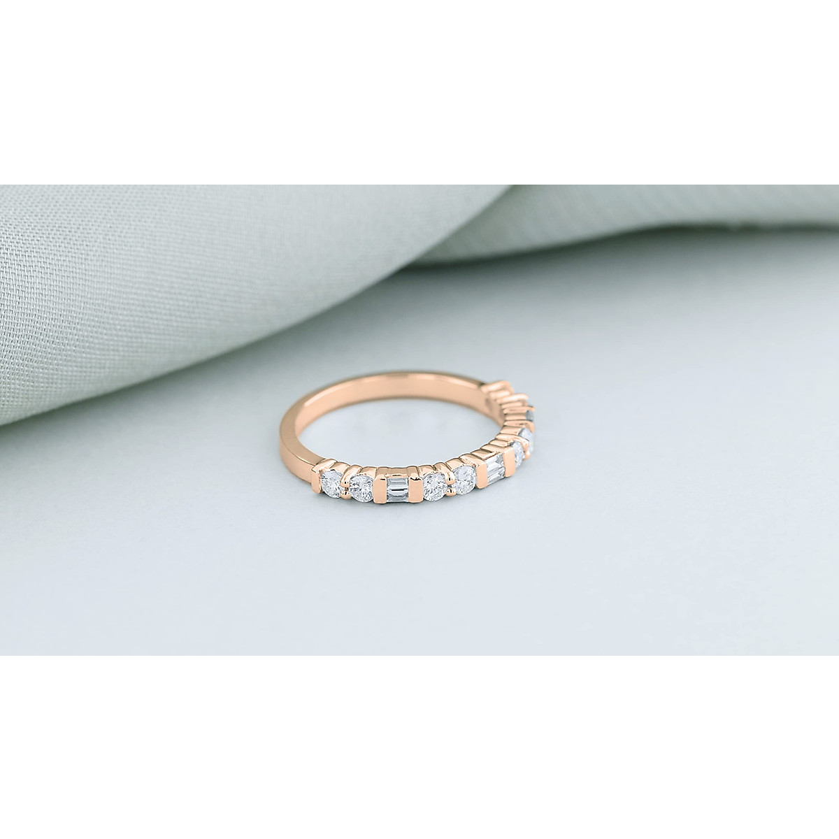 Dazzlingrock Collection 0.40 Carat (ctw) Baguette & Round White Diamond Stackable Wedding Band for Women in 10K Rose Gold Size 8