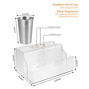 Ecolumnior Clear Bathroom Storage Hair Tools Organizer for Hot Tool, Hair Accessories, Brushes, Comb, Hair products, and Makeup, Vanity Countertop.