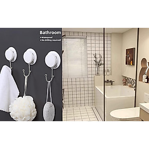 MEILEW Heavy Suction Cup Hooks，Large Suction Cup Hook Hanging Towel Inside Shower Wall，Home so Strong Suction Cup Hooks for Shower Window Bath and Glass Hanging up to 22 lbs(2-Pack), White, D-260015