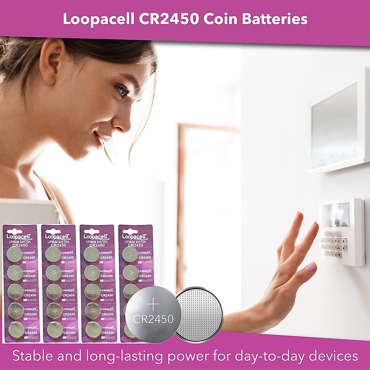 LOOPACELL CR2450 3V Lithium Battery (Pack of 20) - High Capacity Coin Cell Batteries