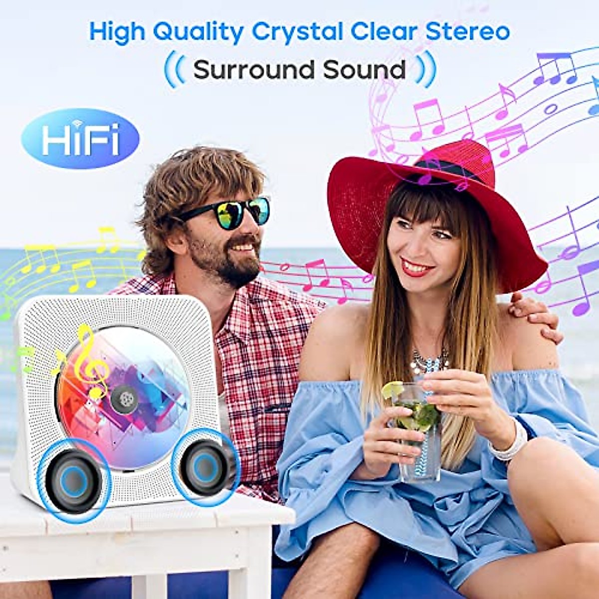 Desktop CD Player with Speakers, ROADOM CD Players for Home, Bluetooth CD Player with Hi-Fi Stereo Sound,Remote Control,Supports CD/Bluetooth/FM Radio/U Disk/AUX/Timer/Repeat