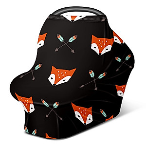 Baby Car Seat Stroller Covers Feather Arrows and Fox Nursing Cover Breastfeeding Scarf Soft Breathable Stretchy Infant Car Canopy Coverage Carseat Cover for Boys and Girls Multi Use
