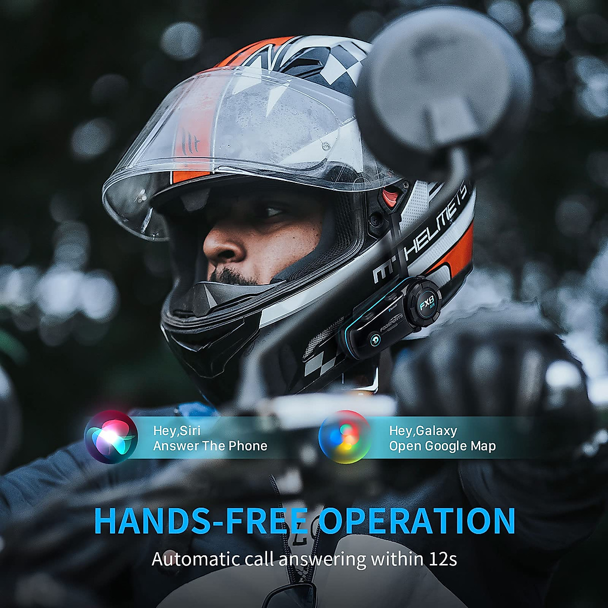 Fodsports FX8 AIR Motorcycle Bluetooth Headset, 1000M Motorcycle Communication Systems with 3 Sound Effects, Hands-Free Helmet Intercom with CVC Noise Cancellation, IP65 Waterproof, FM Radio, 1 Pack